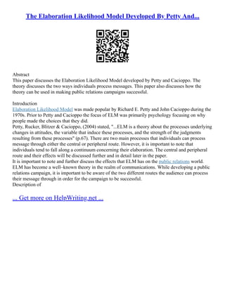 The Elaboration Likelihood Model Developed By Petty And... | PDF