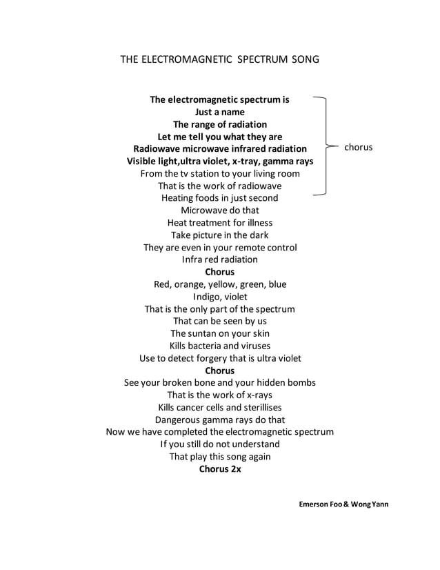 The electromagnetic spectrum song | DOCX