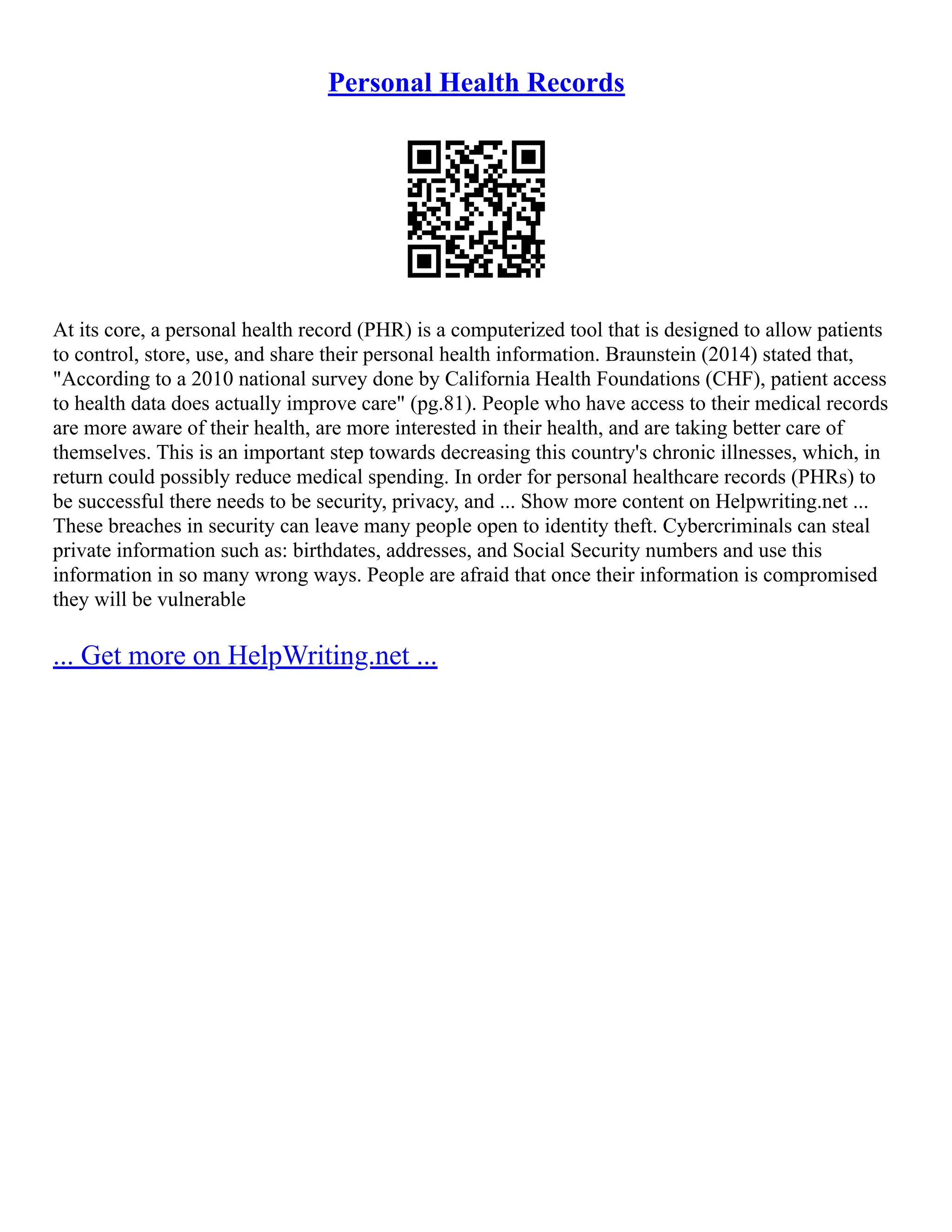 The Electronic Health Record ( Ehr ) System | PDF