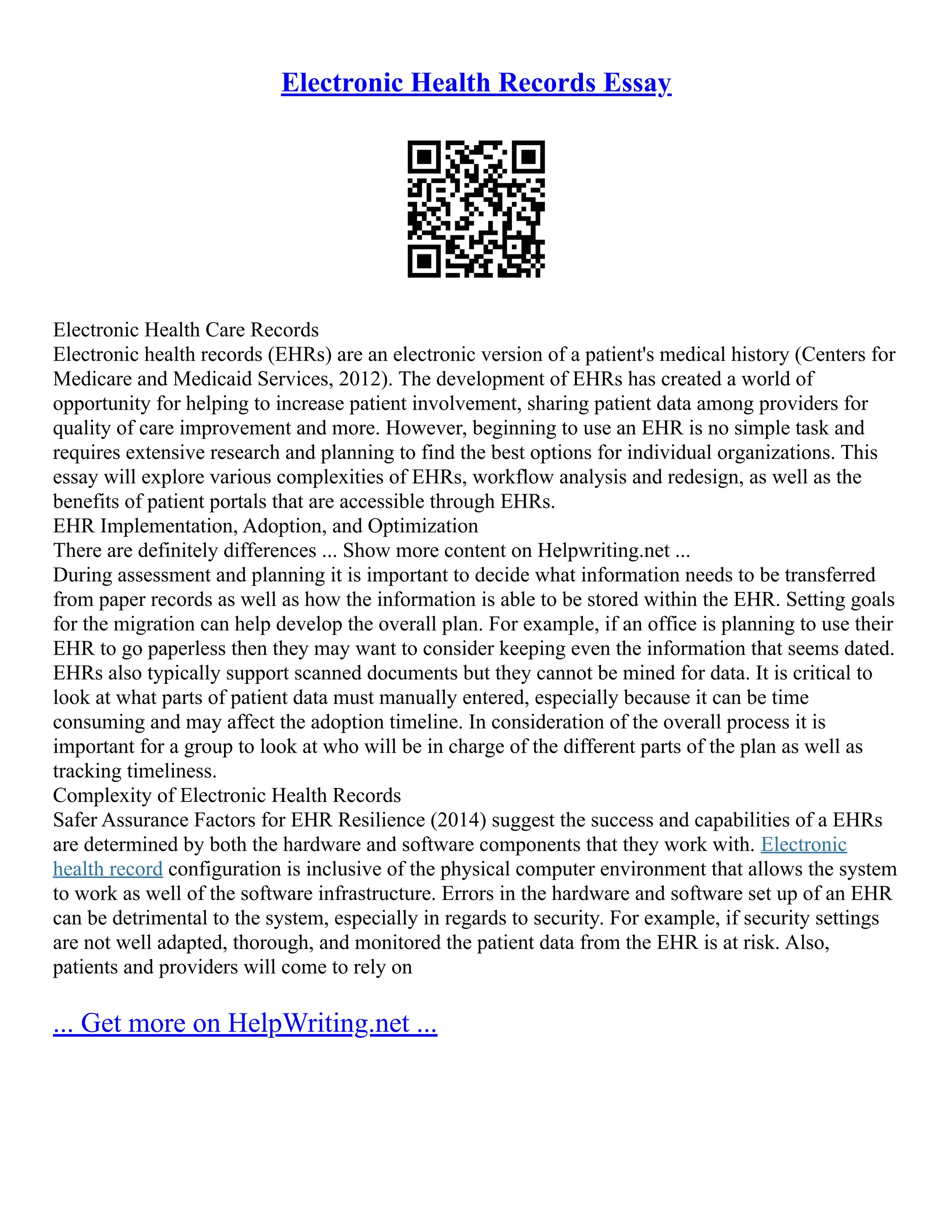 The Electronic Health Record Ehr System Pdf