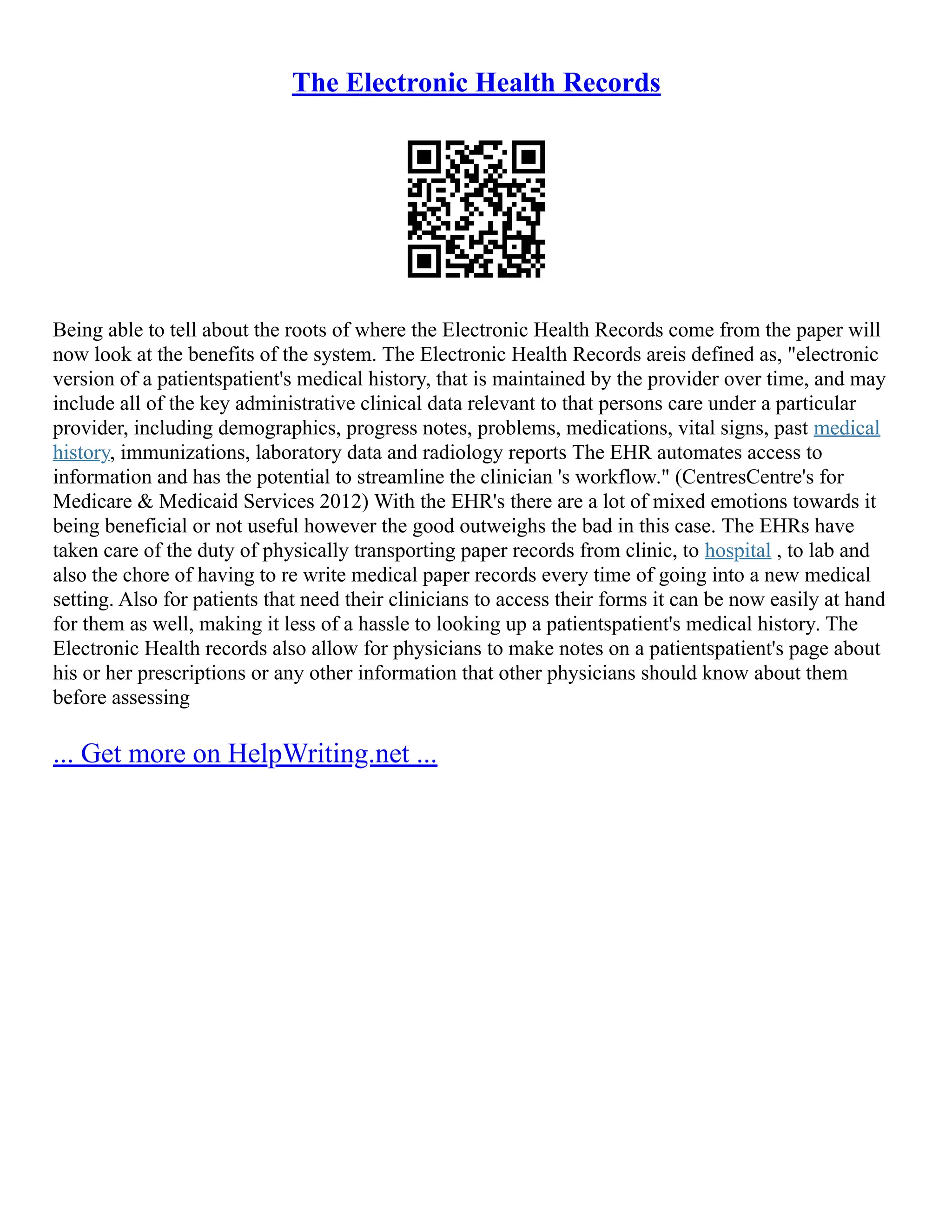 The Electronic Health Record ( Ehr ) System | PDF