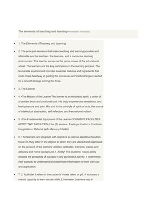 The elements of teaching and learning presentation transcript | DOCX ...