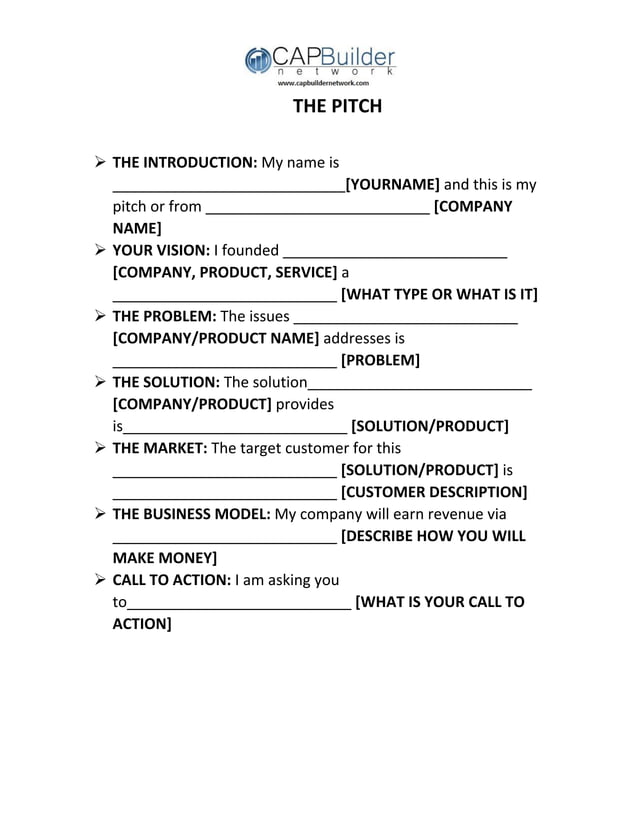 The elevator pitch handout | PDF | Sales | Business