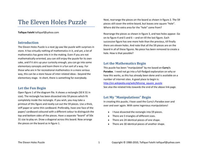 The Eleven Holes Puzzle | DOCX