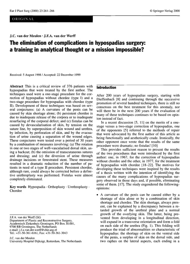 The elimination of complications in hypospadias surgery | PDF