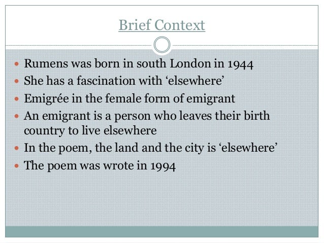 The Emigree - Carol Rumens