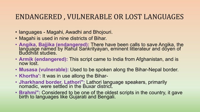 The Endangered And Extinct Languages Of India.pptx | Programming ...
