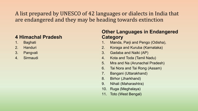 The Endangered And Extinct Languages Of India.pptx | Programming ...