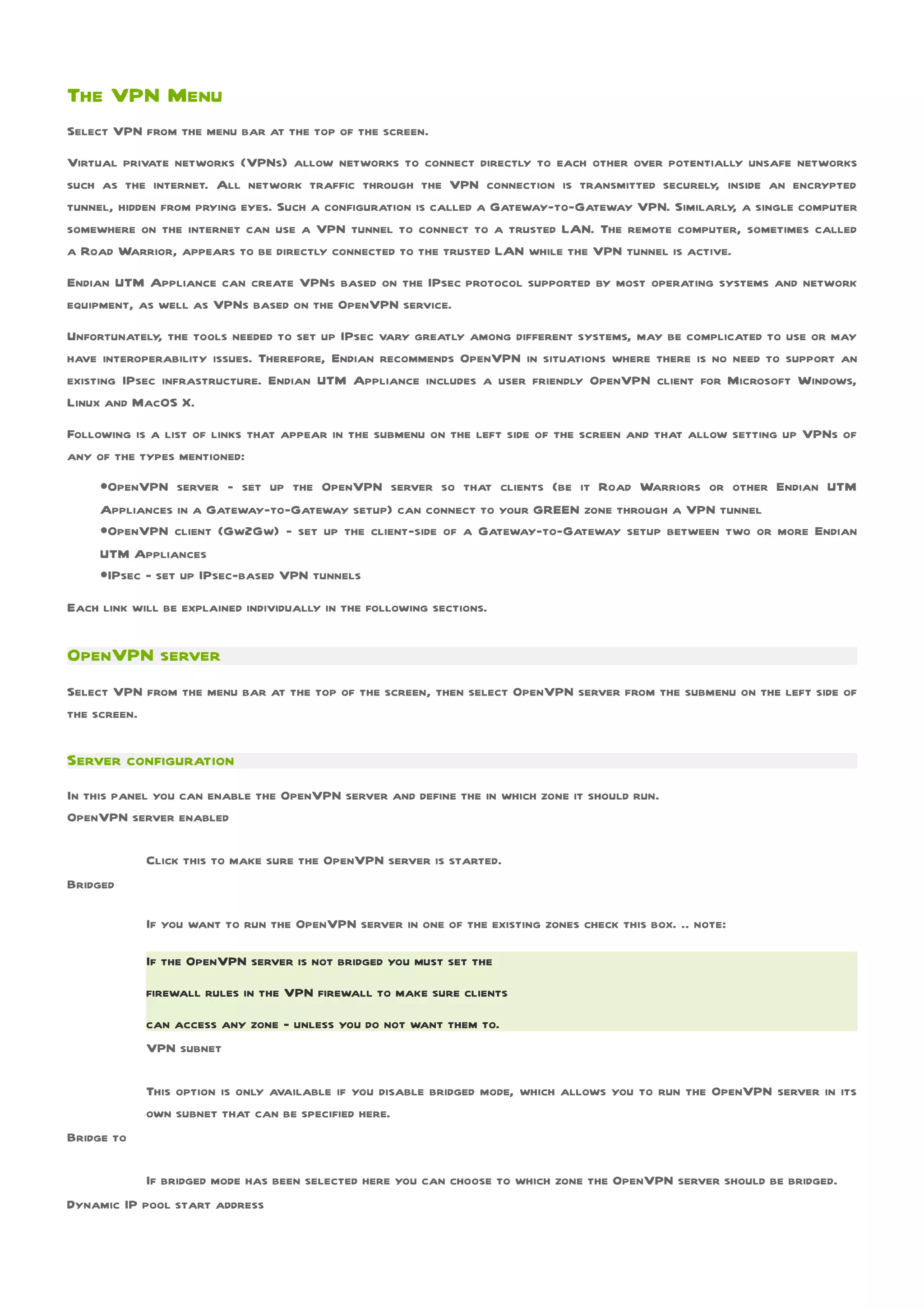 The endian vpn menu | DOC