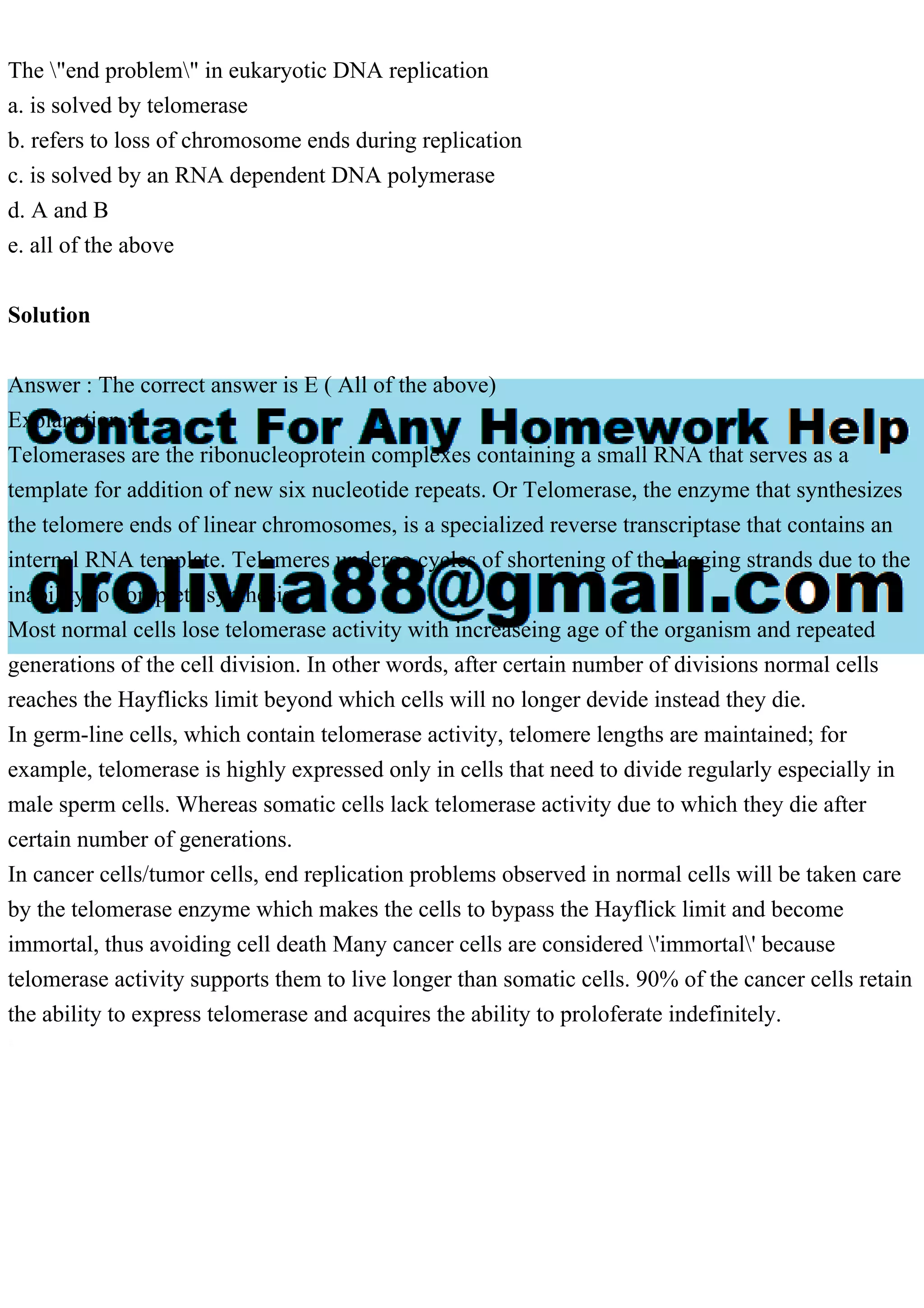 The end problem in eukaryotic DNA replicationa. is solved by t.pdf