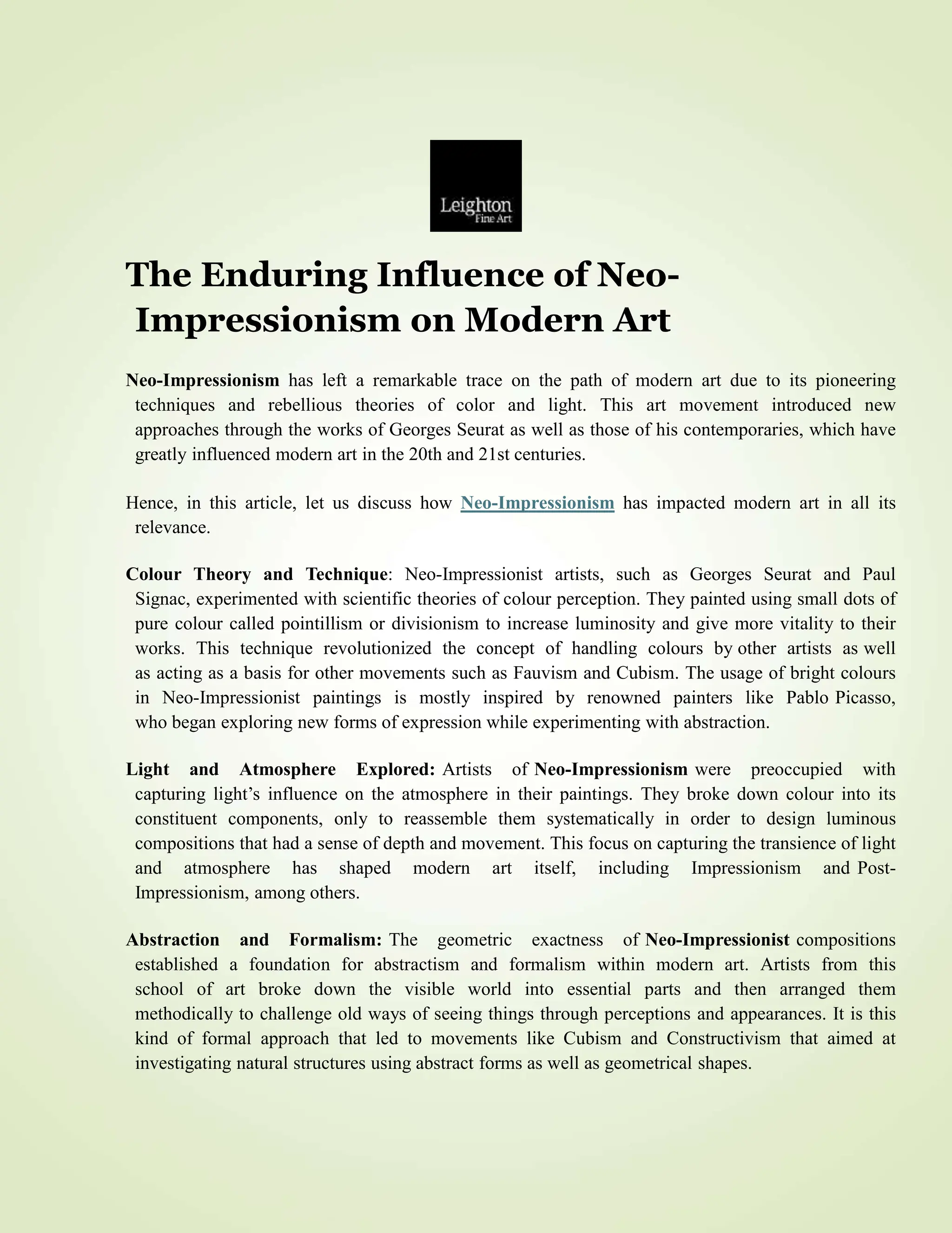 The Enduring Influence of Neo-Impressionism on Modern Art | PPT