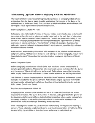 The Enduring Legacy of Islamic Calligraphy in Art and Architecture.docx