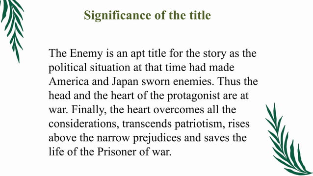 THE ENEMY PPT by pearl s buck covers summary and questions | PPTX
