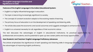 The English Language's Function and Significance in India | PDF