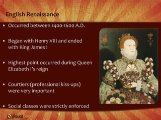 The english renaissance and william shakespeare visual bee | PPTX