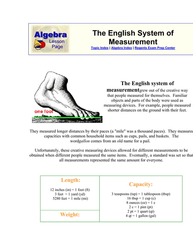 The english system of measurement | DOCX | Food & Drink