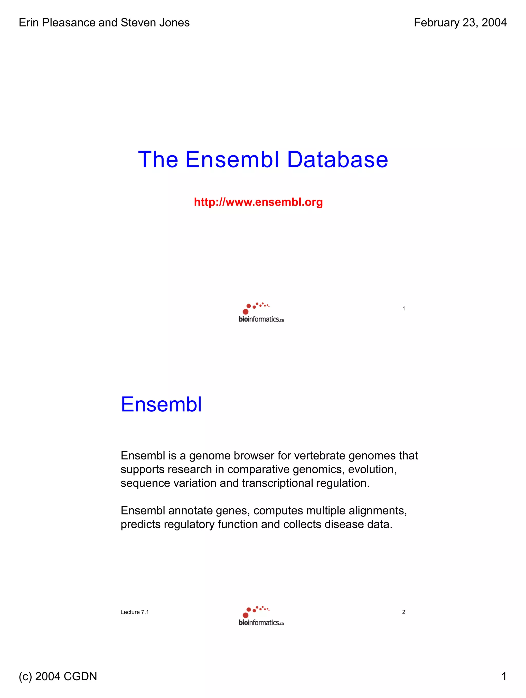 The ensembl database | PDF
