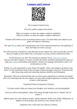 The Entire Compare And Contrast Essay | PDF
