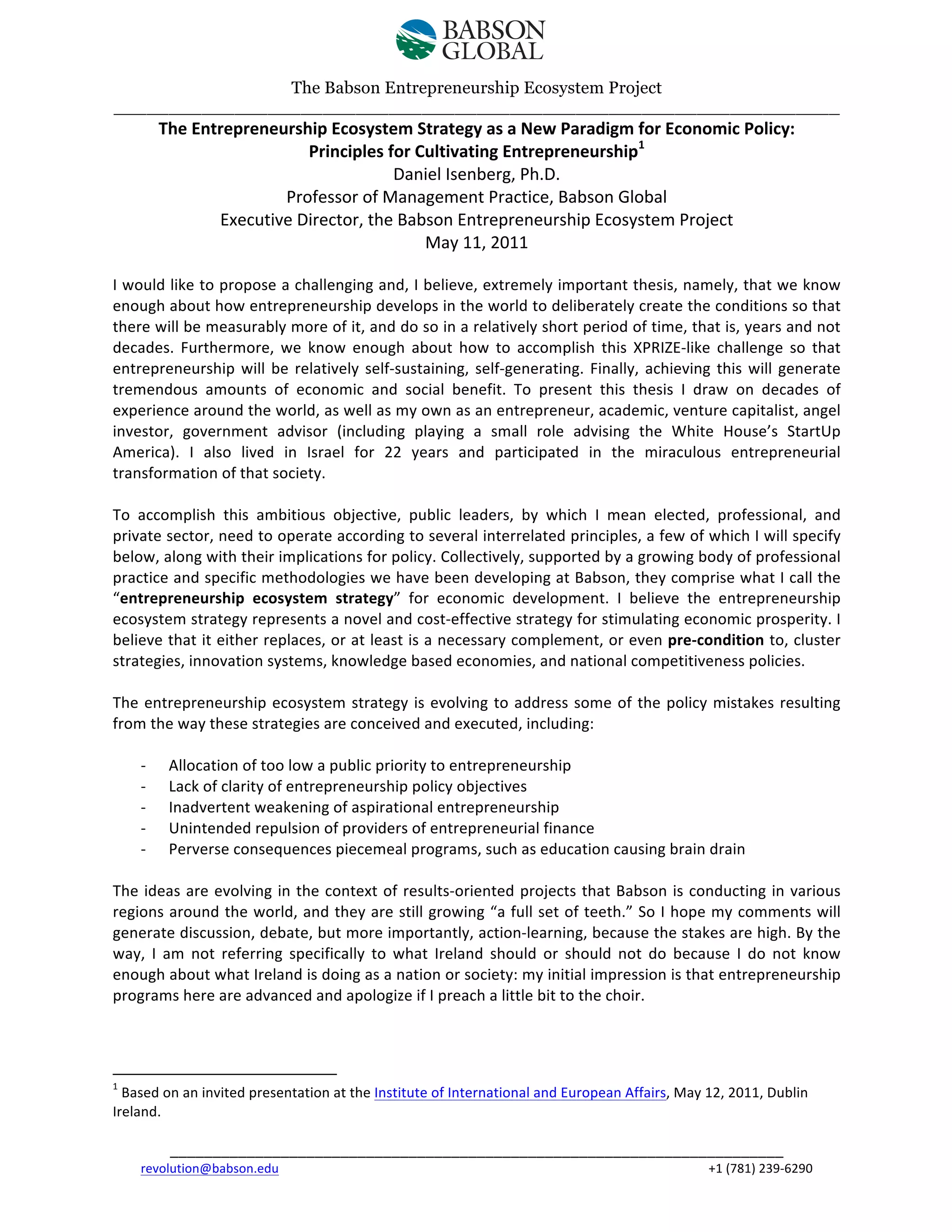 The entrepreneurship ecosystem strategy for economic growth policy ...
