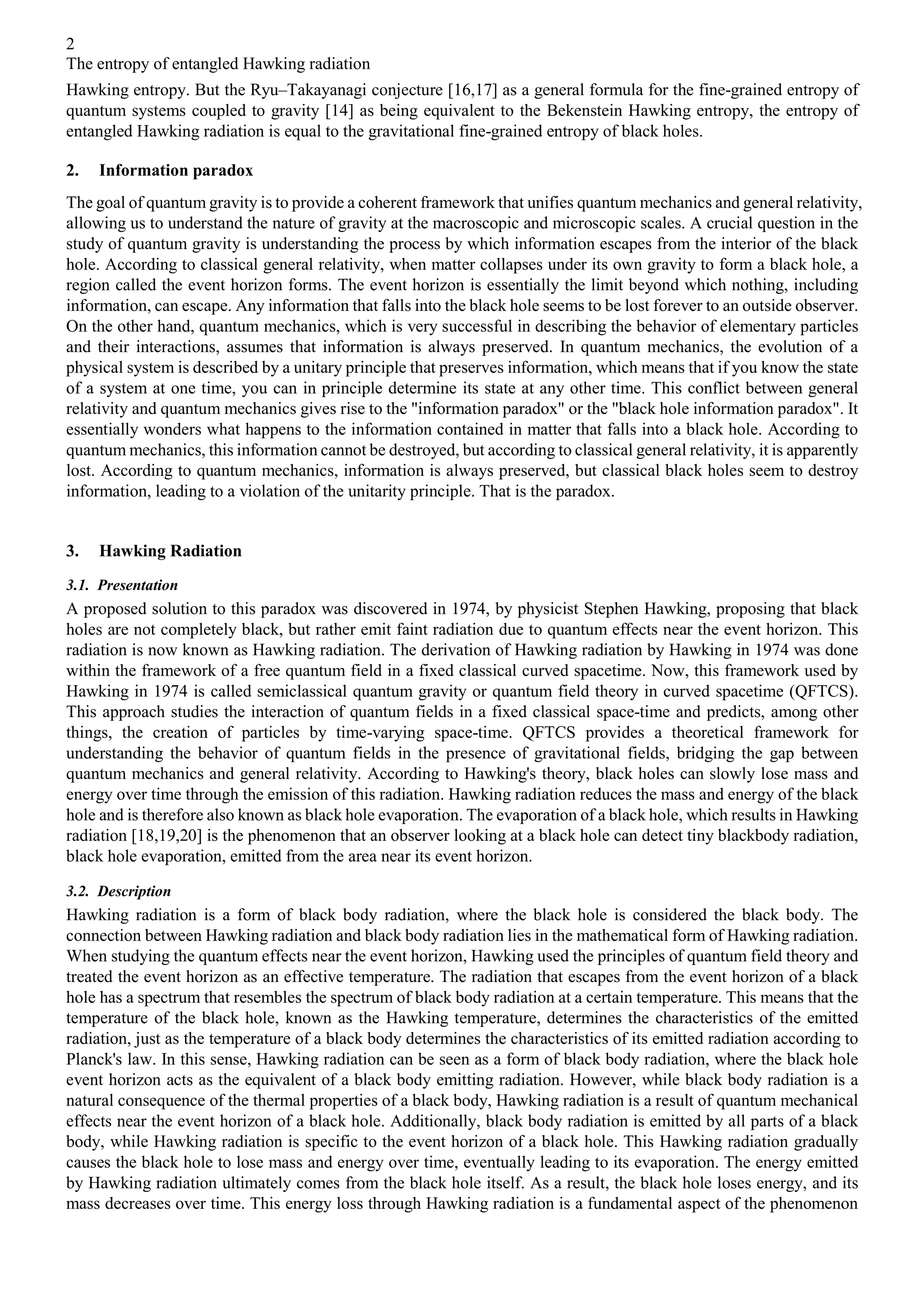 The Entropy of the Entangled Hawking Radiation | PDF