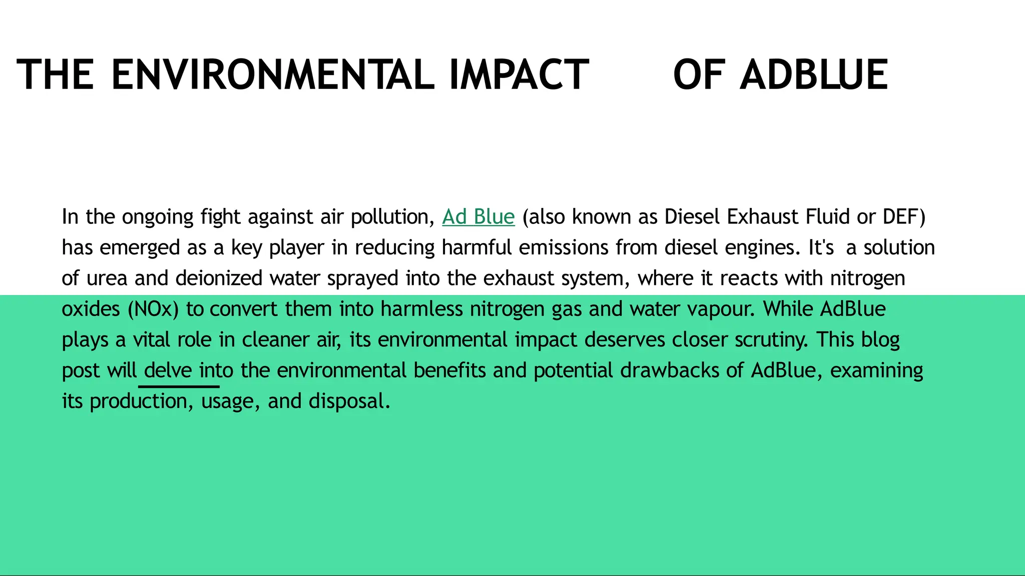 The Environmental Impact of AdBlue - Velvex | PPTX