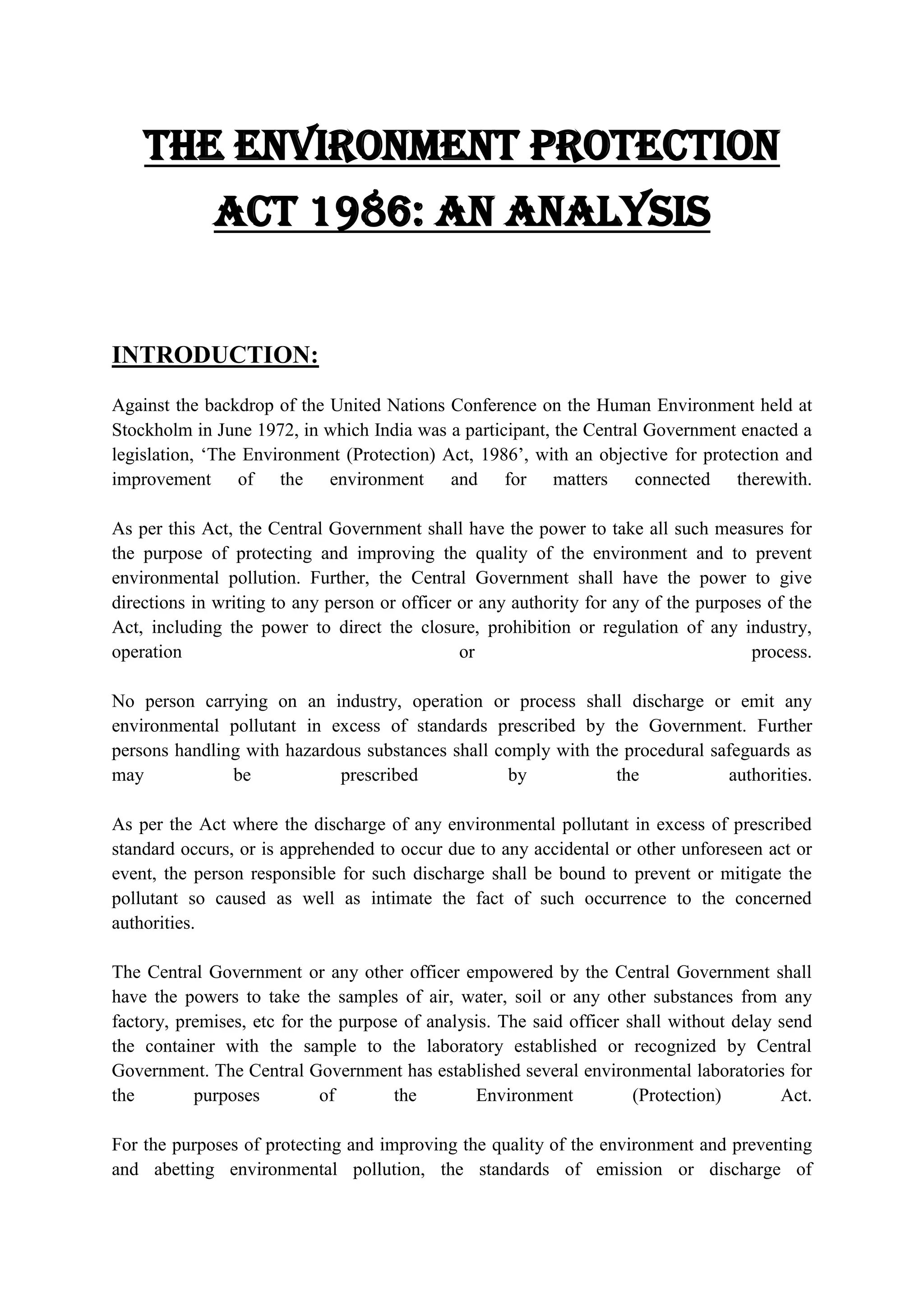 The environment protection act 1986 | DOCX