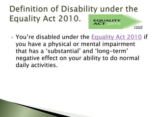 The Equality Act 2010 (disability) regulations power point | PPTX