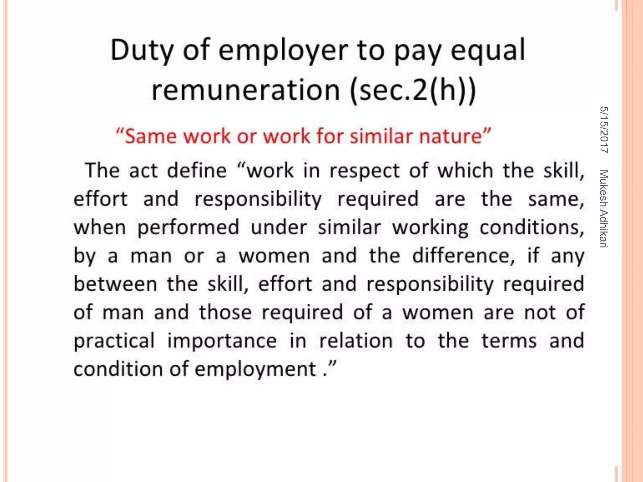 The equal remuneration act, 1976 | PPTX