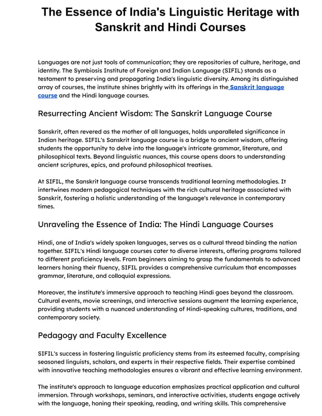 The Essence of India's Linguistic Heritage with Sanskrit and Hindi Courses.pdf | Hinduism ...