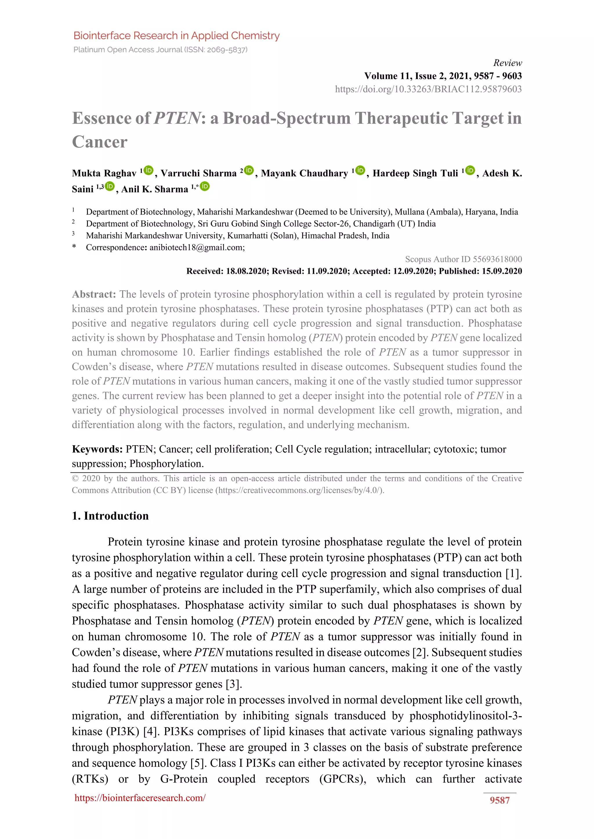 Essence of PTEN: a Broad-Spectrum Therapeutic Target in Cancer | PDF
