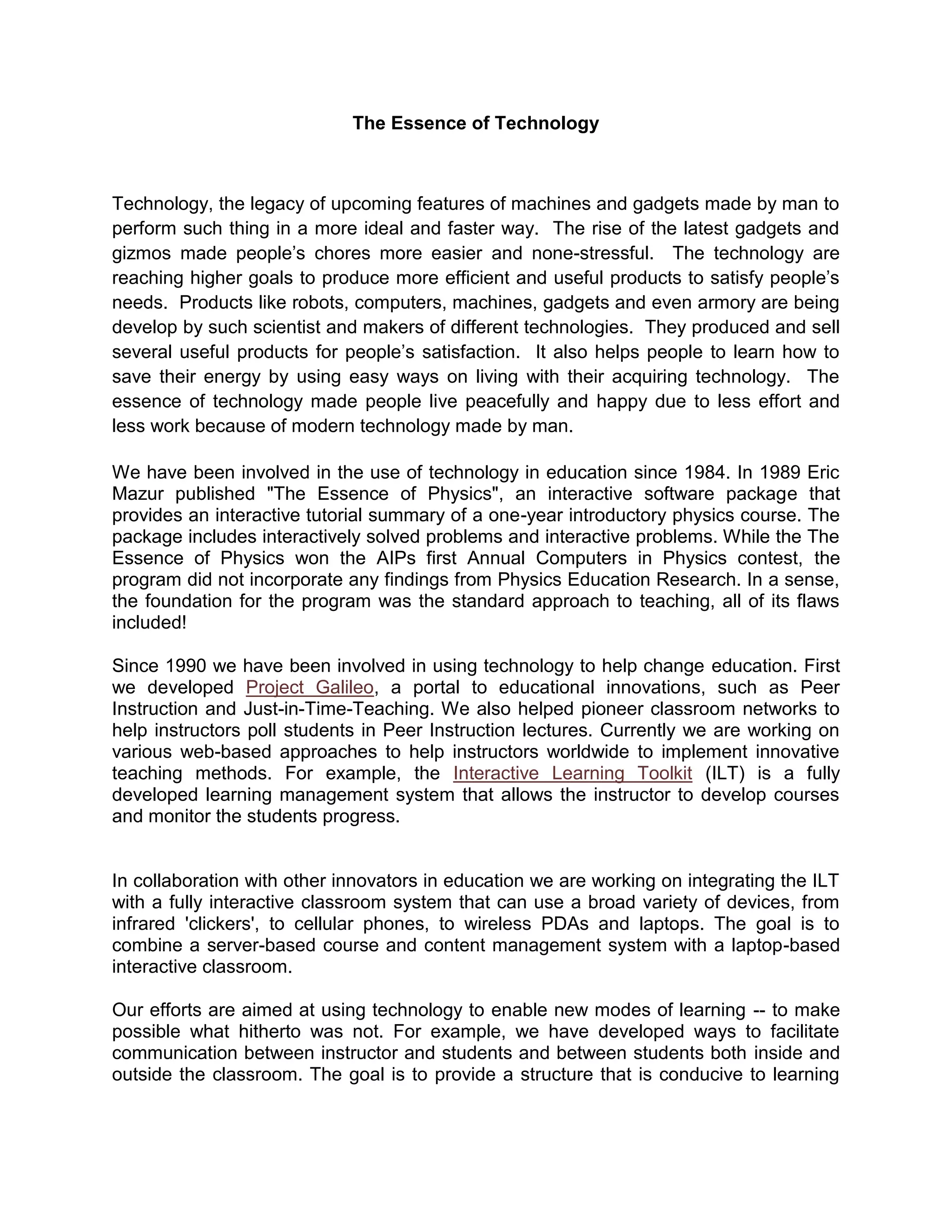 The Essence Of Technology | DOCX