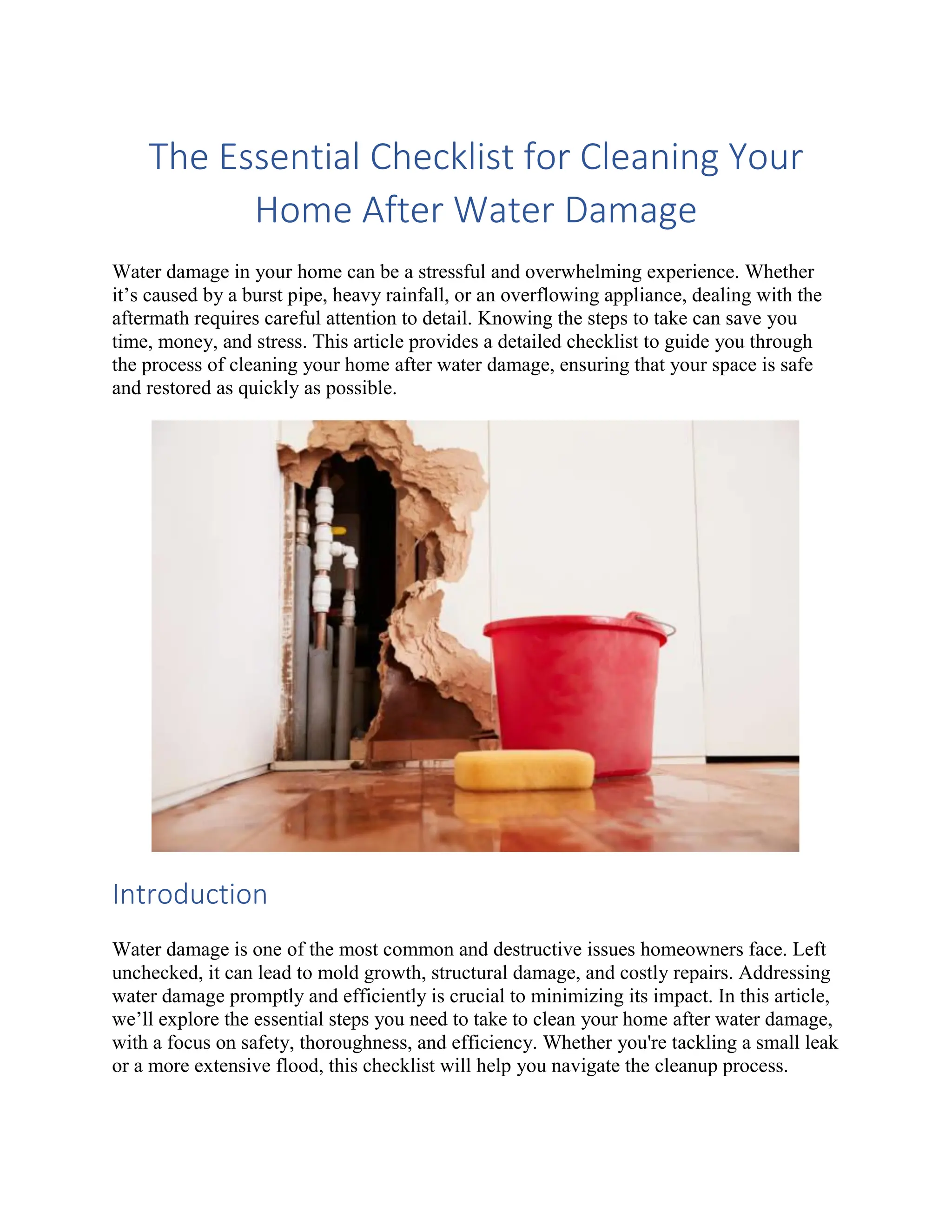The Essential Checklist for Cleaning Your Home After Water Damage | PDF