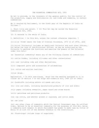The essential commodities act, 1955 | DOC