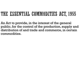 The essential commodities act, 1955 | PDF