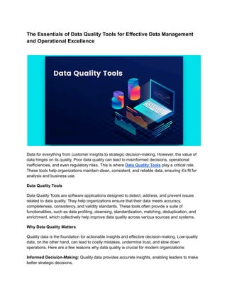 The Essentials of Data Quality Tools for Effective Data Management and Operational Excellence ...