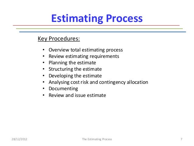 The estimating process The estimating process