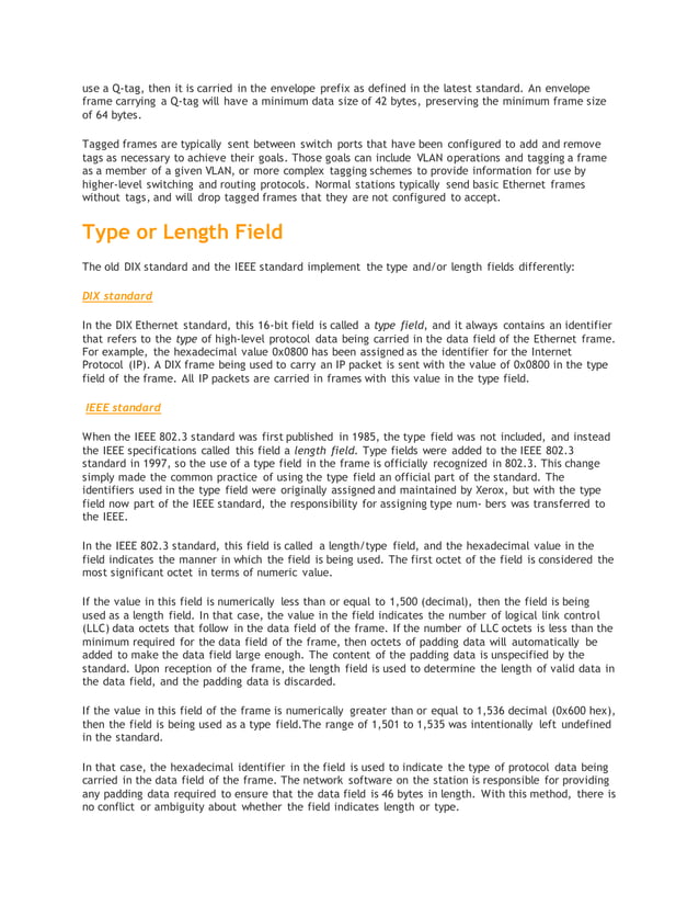 The ethernet frame a walkthrough | DOCX | Computer Networking | Computing
