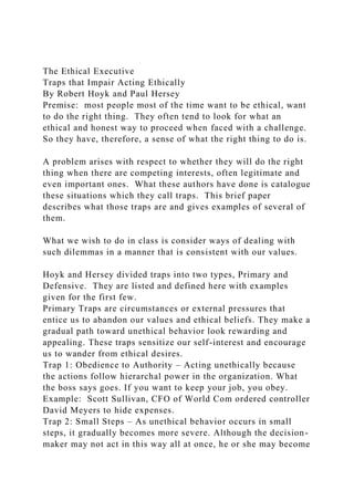 The Ethical ExecutiveTraps that Impair Acting EthicallyBy Robe.docx