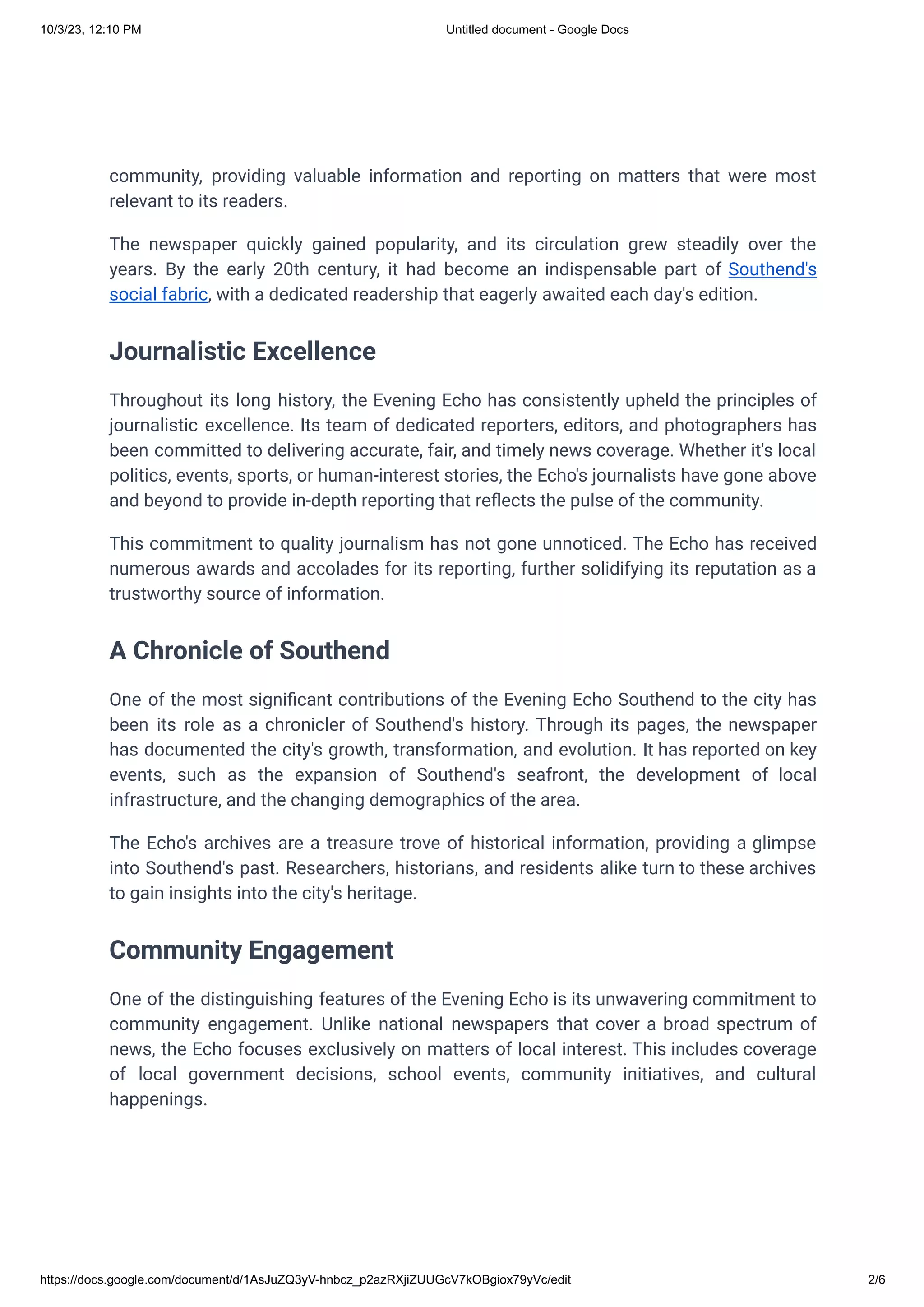 The Evening Echo Southend-Chronicling a Century of Local Stories | PDF