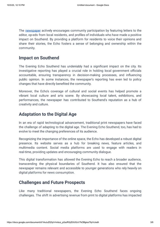 The Evening Echo Southend-Chronicling a Century of Local Stories | PDF