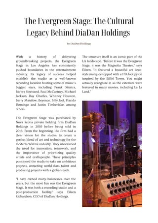 The Evergreen Stage- The Cultural Legacy Behind DiaDan Holdings | PDF