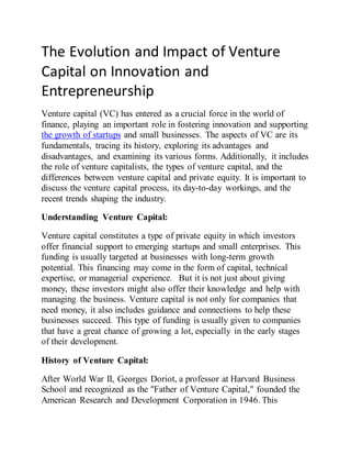 The Evolution and Impact of Venture Capital on Innovation and ...