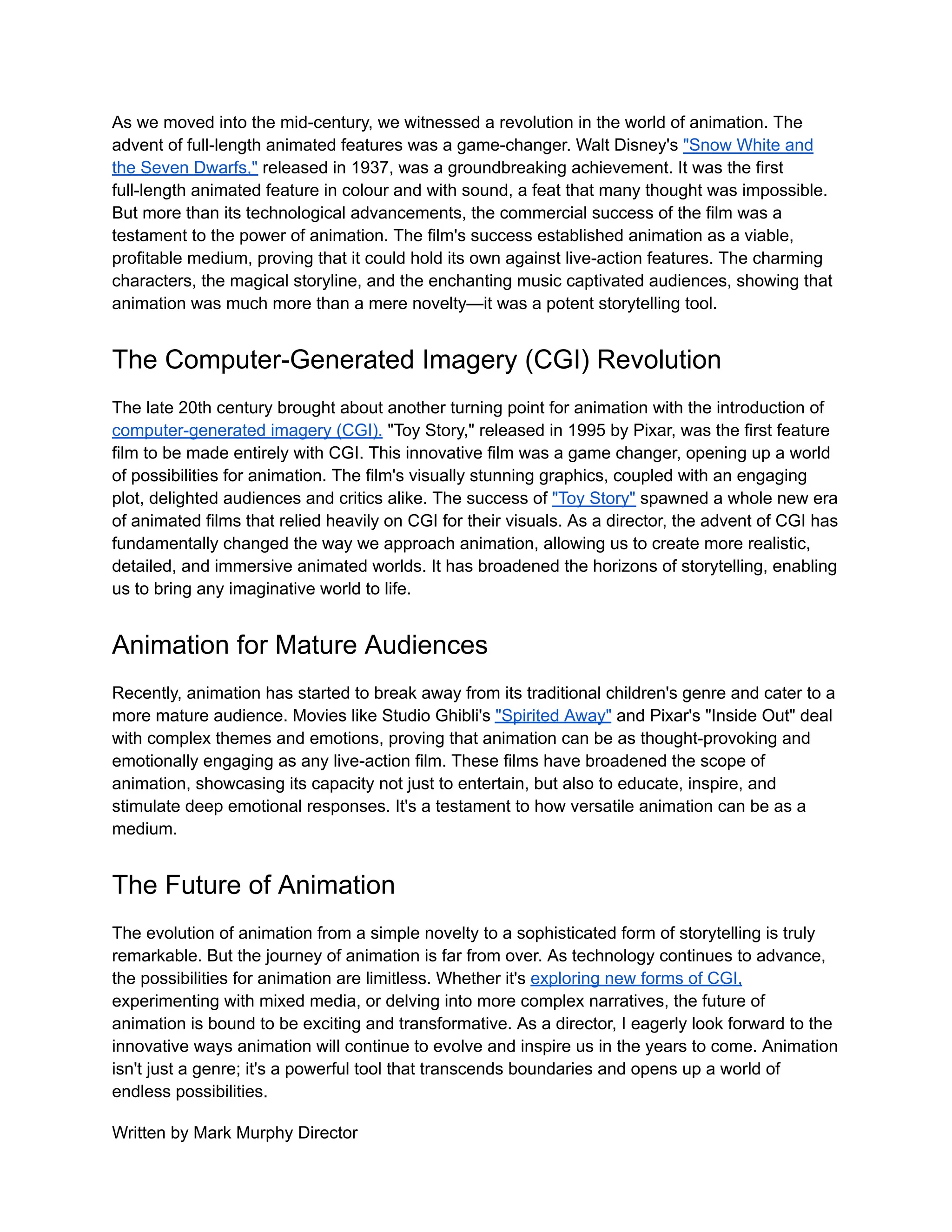 The Evolution of Animation in Film - Mark Murphy Director | PDF