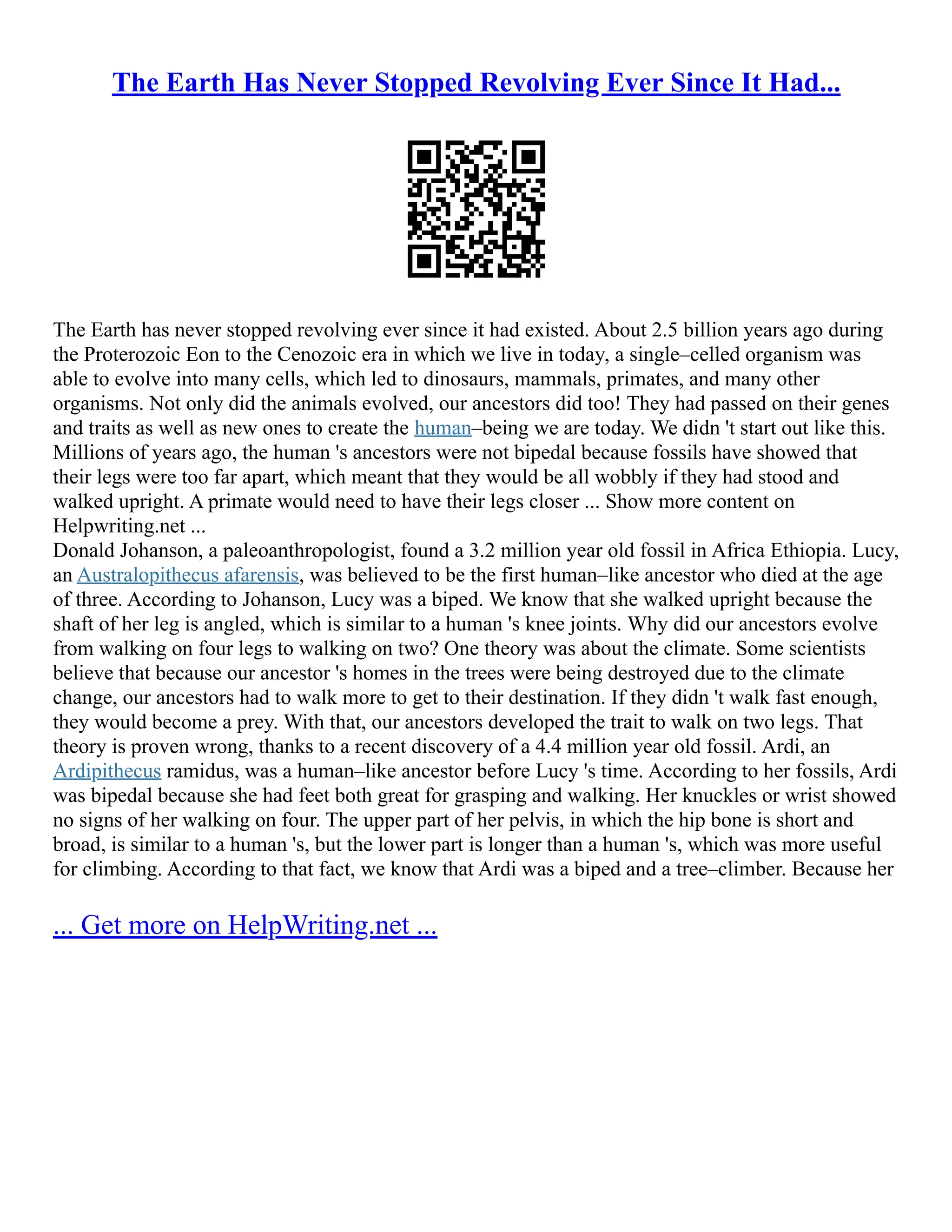 The Evolution Of Bipedalism | PDF