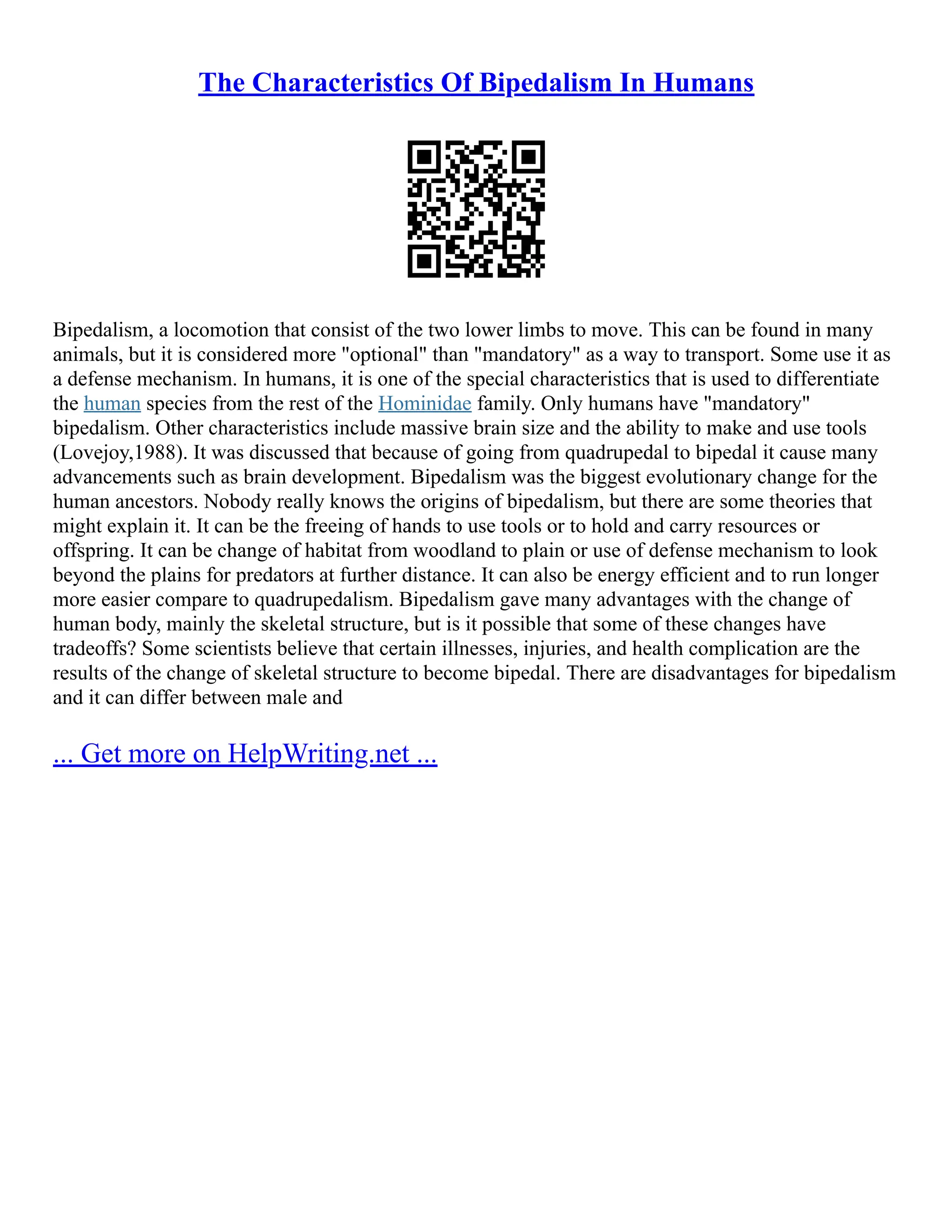 The Evolution Of Bipedalism | PDF