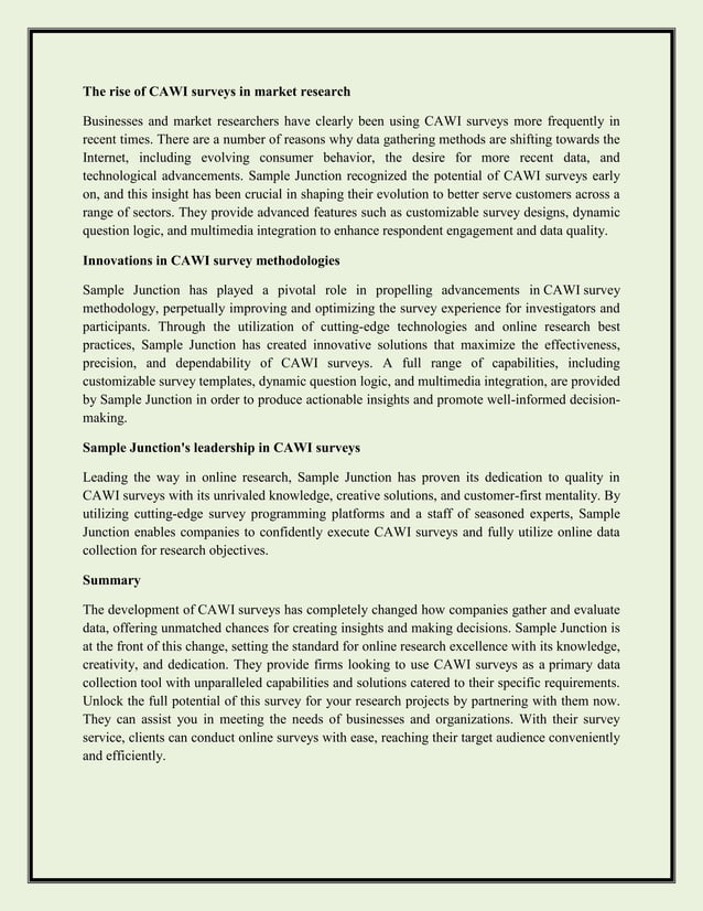 The Evolution of CAWI Surveys How Sample Junction Leads the Way | PDF