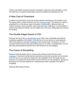 The Evolution of CGI and Its Influence on Storytelling | PDF