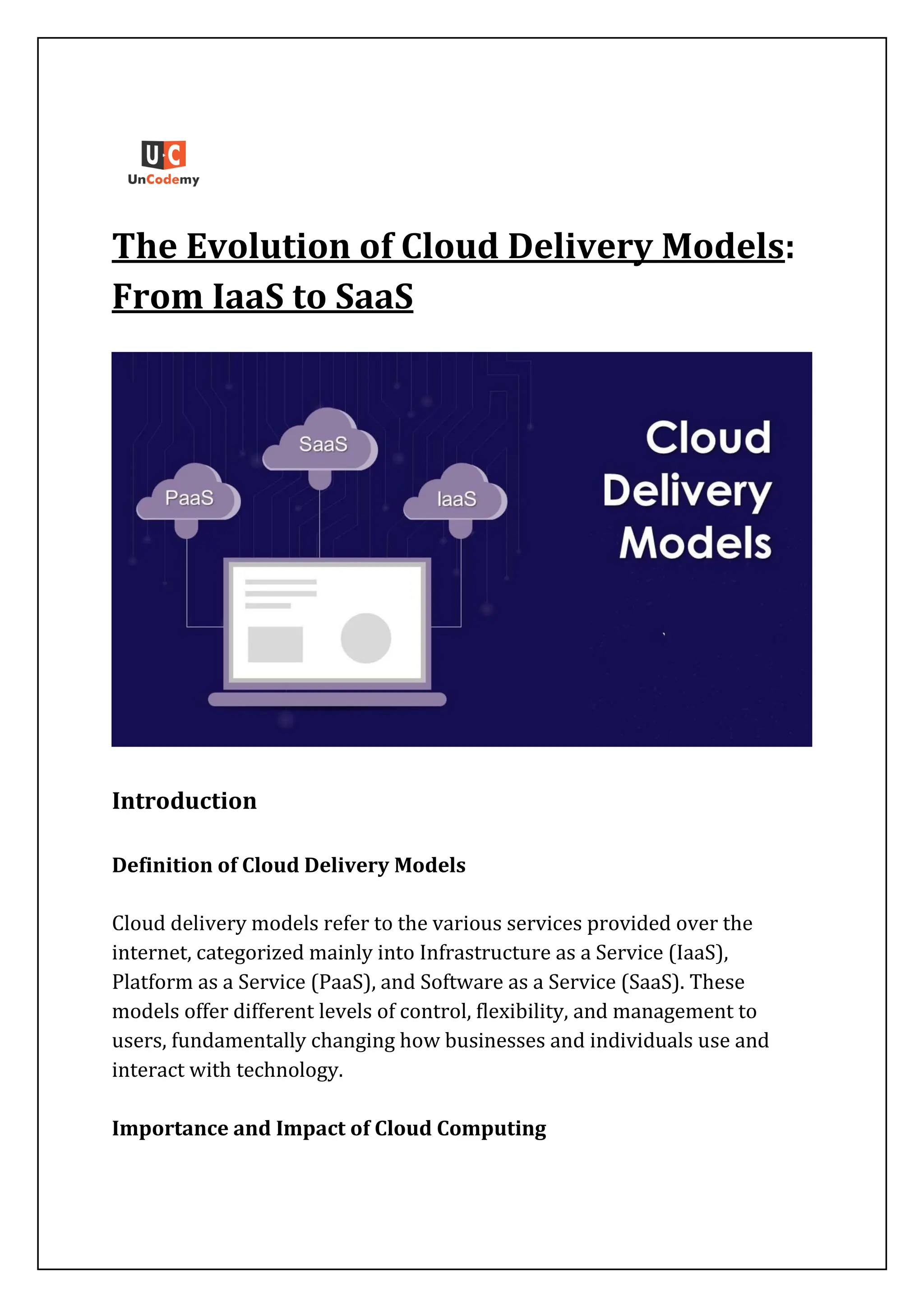 The Evolution of Cloud Delivery Models: From Iaas to Saas | PDF