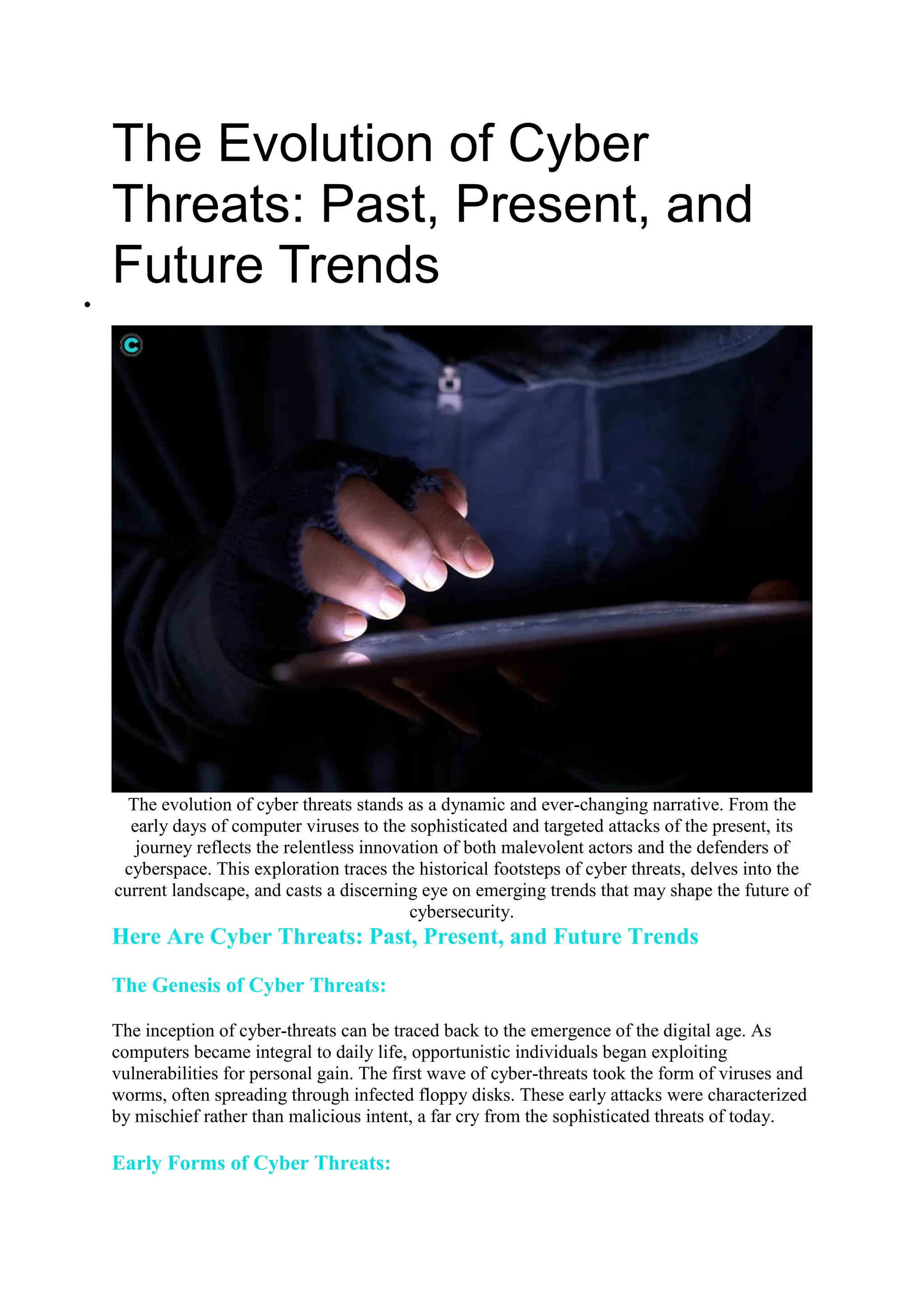 The Evolution of Cyber Threats: Past, Present, and Future Trends | PDF