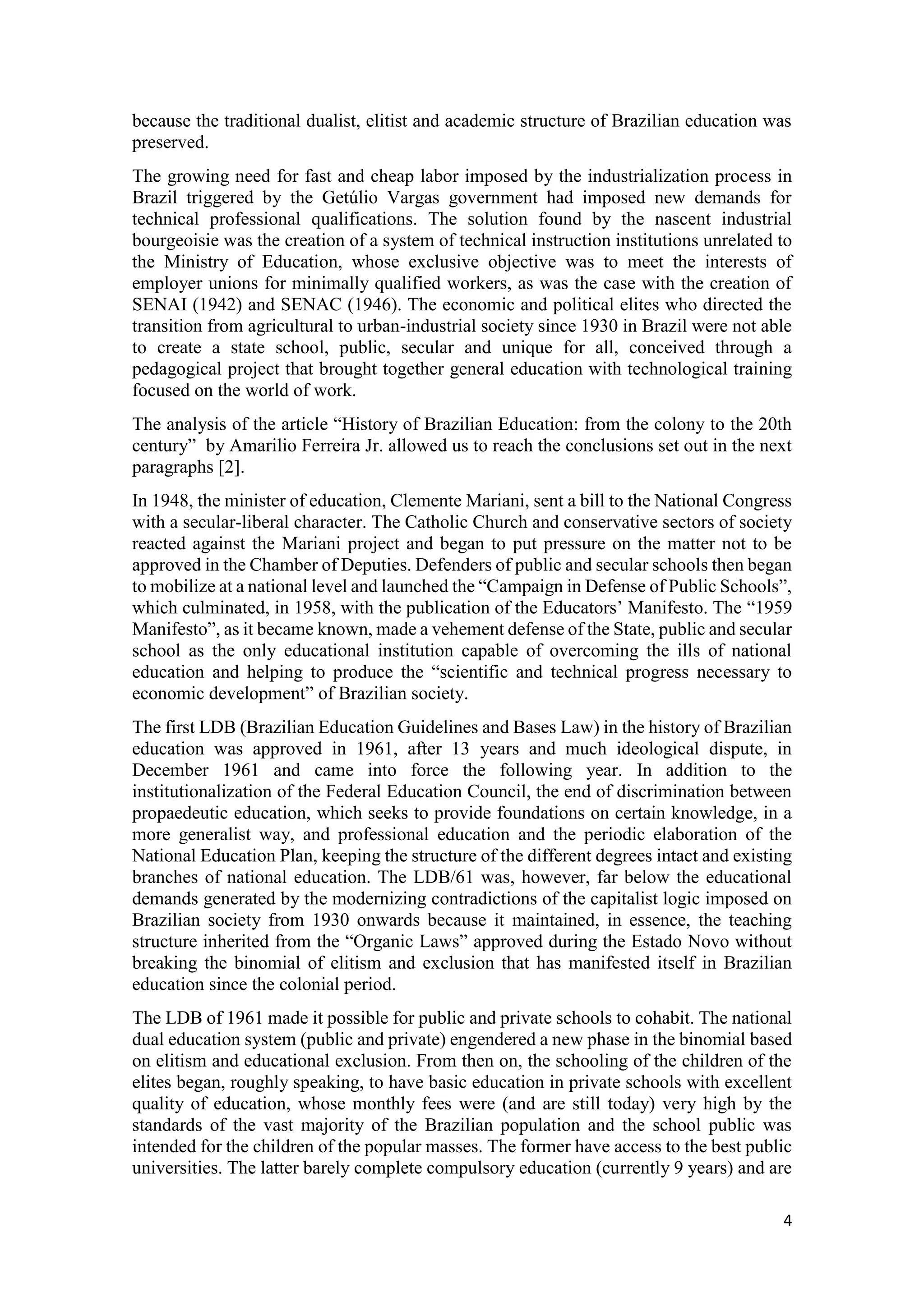 THE EVOLUTION OF EDUCATION IN BRAZIL THROUGHOUT HISTORY AND THE ...